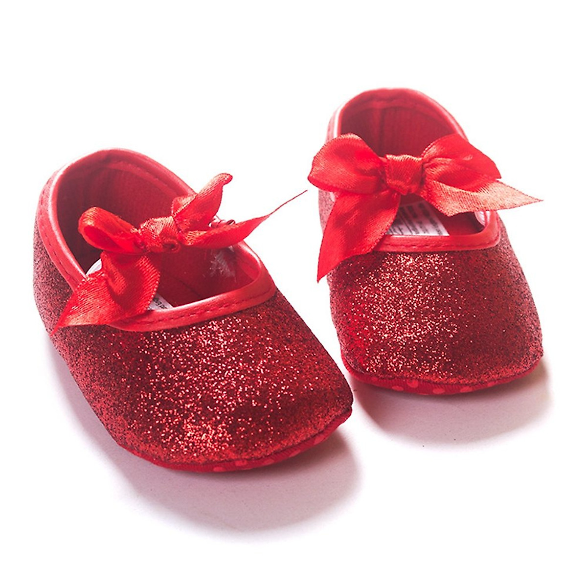 RVROVIC Baby Girl Moccasins Princess Sparkly Premium Lightweight Soft Sole Prewalker Toddler Shoes (L:12-18 Months, Red)