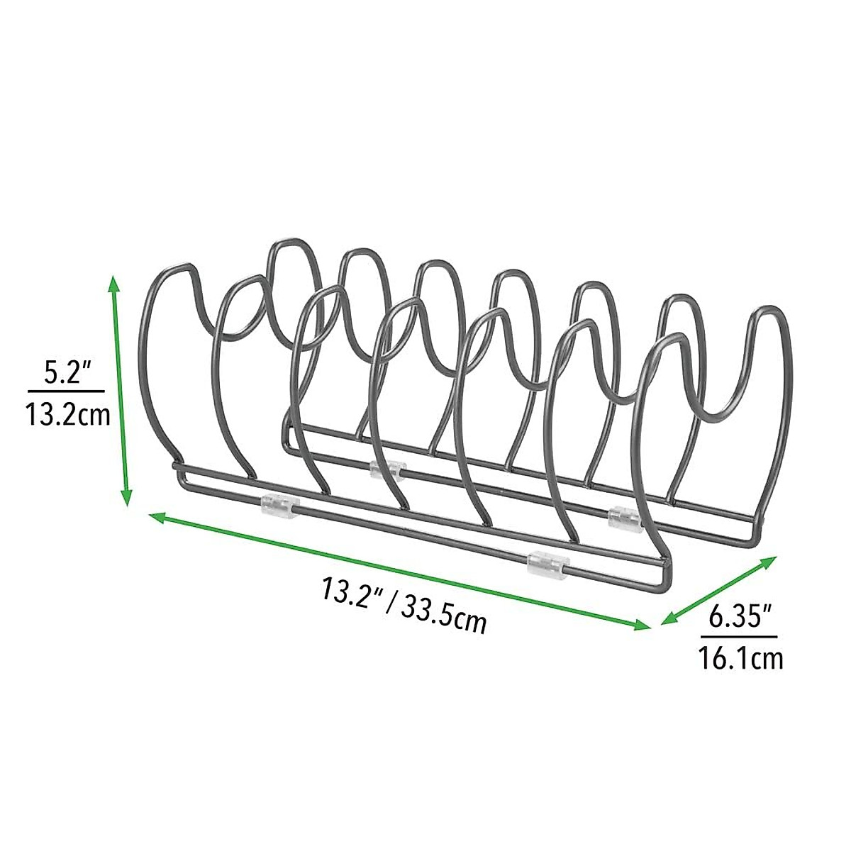 mDesign Metal Wire Pot/Pan Organizer Rack for Kitchen Cabinet, Pantry Shelves, 6 Slots for Vertical or Horizontal Storage of Skillets, Frying or Sauce Pans, Lids, Baking Stones - Graphite Gray