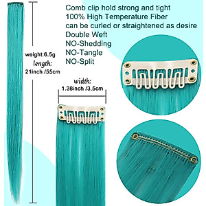 SARARHY Colored Hair Extensions Clip in 21 inch Straight Synthetic Hair Accessories Party Highlights Colorful Hairpieces for Kids Women Girls Wig Pieces 16 Pcs (Teal Lavender)