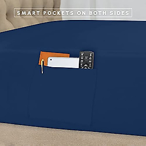 Elegant Comfort® Wrinkle Resistant - Silky Soft Dobby Stripe Bed-in-a-Bag 8-Piece Comforter Set -HypoAllergenic - King Navy Blue