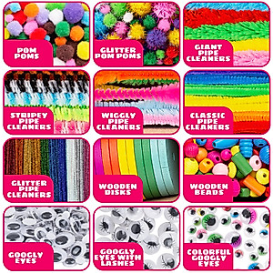 Blue Squid Arts & Crafts Chest - 3000+ pcs Deluxe Craft Supplies Box, 2 Drawers, 18 Compartments, Sturdy Handle - Art Crafting Kit Christmas Gifts for Kids, School Supply for Ages 4 5 6 7 8 9 10 11 12