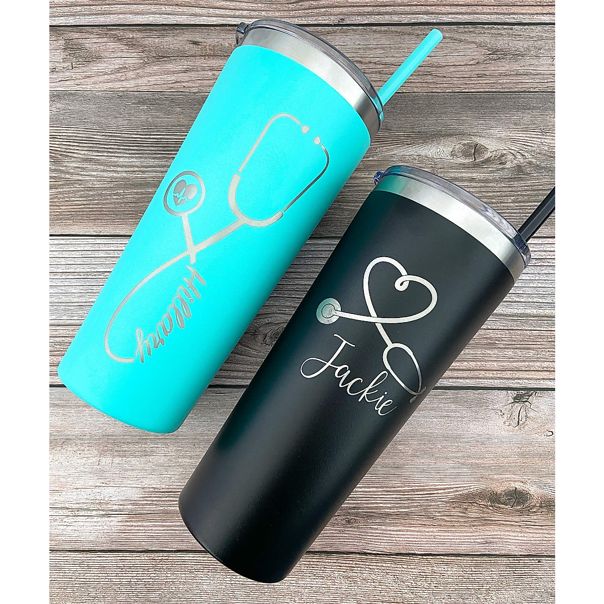 Personalized Nurse Laser Engraved 22 oz - Laser Engraved Tumbler with Straw, Stethoscope, RN, Nurse Gift, Doctor Gift, Nurse Assistant, Heartbeat, Nursing Student