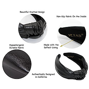 YETASI Headbands for Women Black Trendy Head bands for Women's Hair Leather Knotted Headband for Women is a Top Knot Womens Headbands Fashion Designer