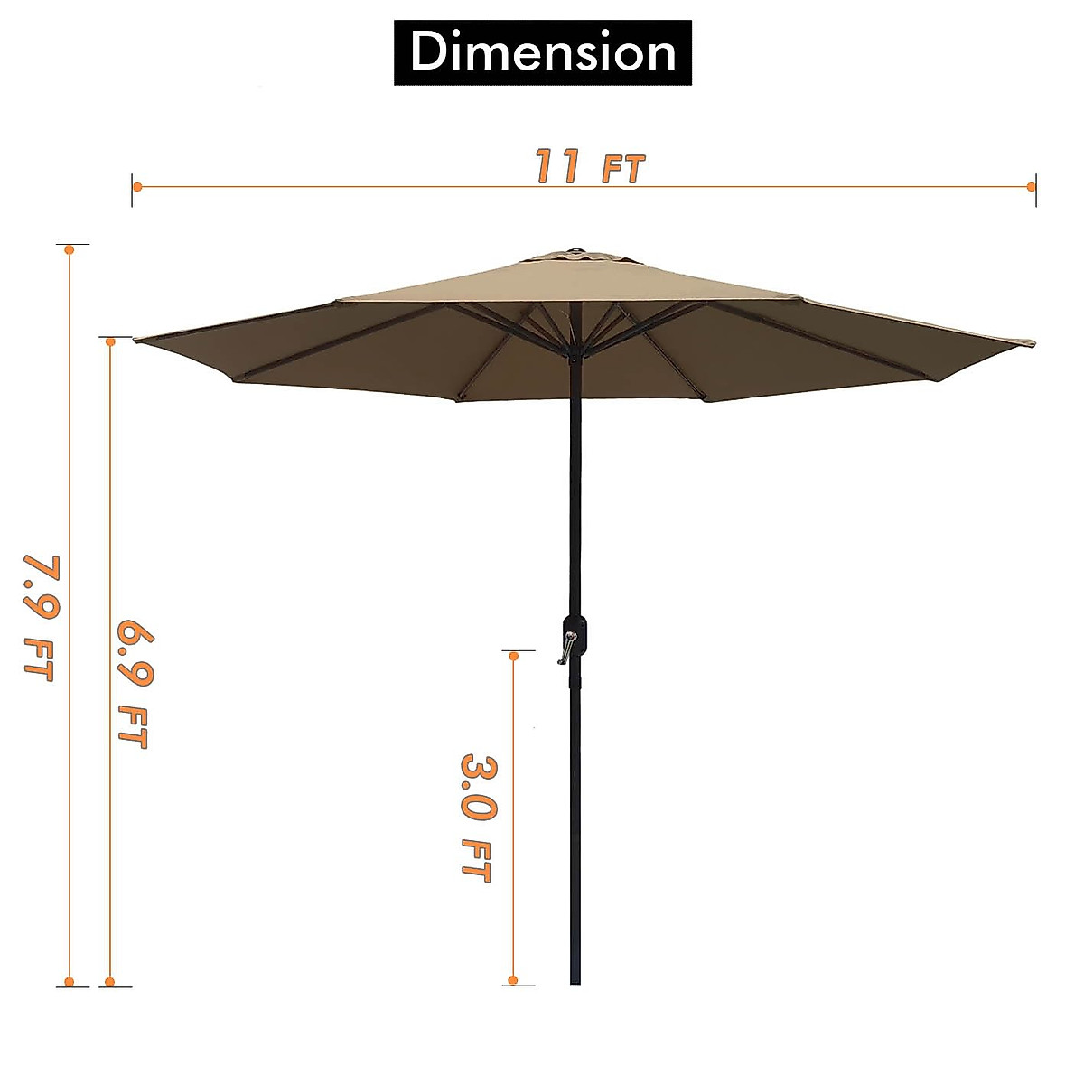 ontheway 11FT Patio Umbrella with 8 Ribs and Rust-Resistant Frame and Crank, UV Protection Outdoor Table Umbrella