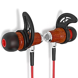 Symphonized NRG 2.0 Bluetooth Wireless Wood in-Ear Noise-isolating Headphones, Earbuds, Earphones with Mic & Volume Control (Orange) (Red)