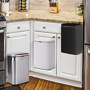 CEROELDA Kitchen Hanging Trash Can with Lid, Countertop Compost Container Bin-Stainless Steel Recycle Trash Can-Small Wall-Mounted Garbage Can for Bathroom, Kitchen Cabinet, Under Sink-2 Gal-Black