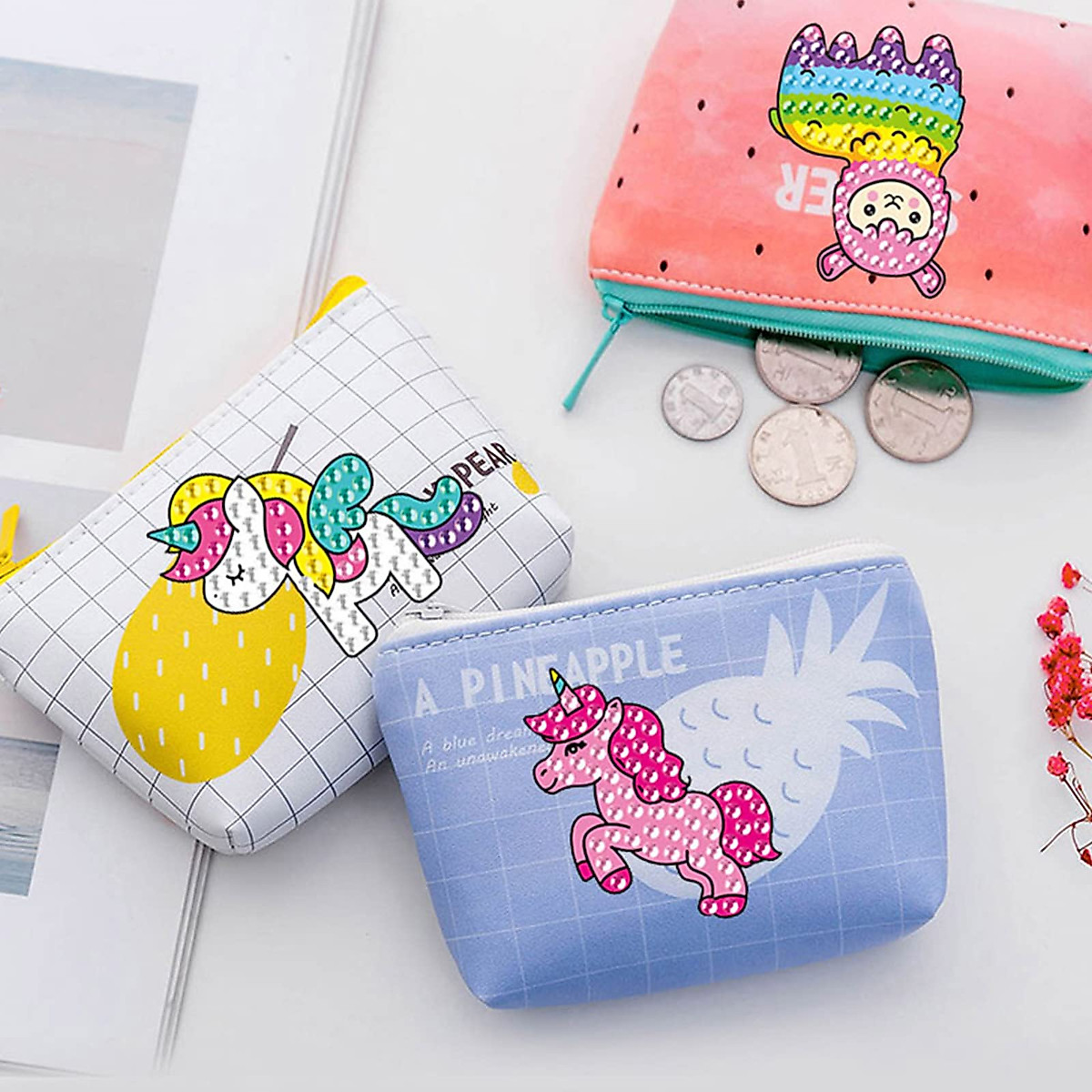 MEIEST 5D Diamond Art Painting Stickers Kits for Kids and Adult Beginners,Fun DIY Unicorn and Ice-Cream Mosaic Stickers by Numbers Kits,Creative Arts and Crafts Set and Handmade Gift