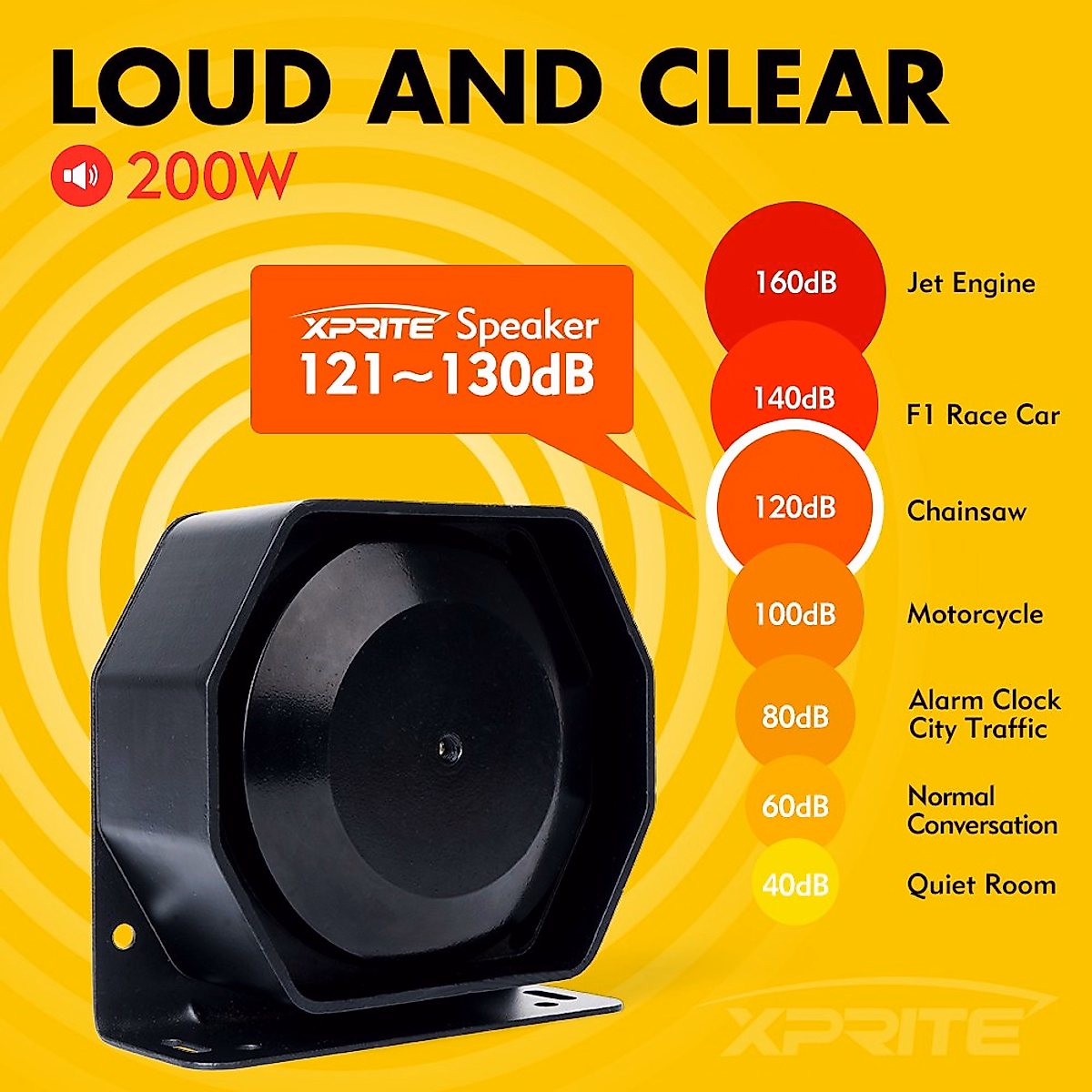 Xprite 8 Tones 200 Watt Emergency Warning Siren Extra Slim Speaker PA System Kit w/Handheld Microphone & 2 Lights Control Switches