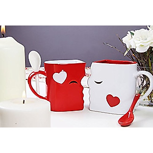 Blu Devil Kissing Mugs Set, Anniversary & Wedding Gifts, Exquisitely Crafted Two Large Cups & Spoons for Couples, for Him and Her on Valentines, Birthday, Engagement