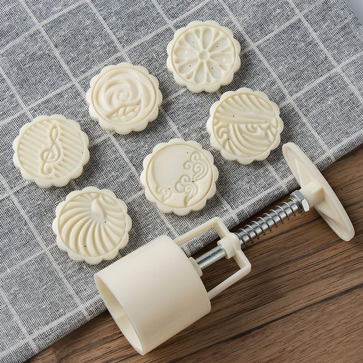 Cookie Stamp Moon Cake Mold Chinese Mid Autumn Festival Cake Press Polvoron Cutter with 50g 6 Stamps DIY Decoration
