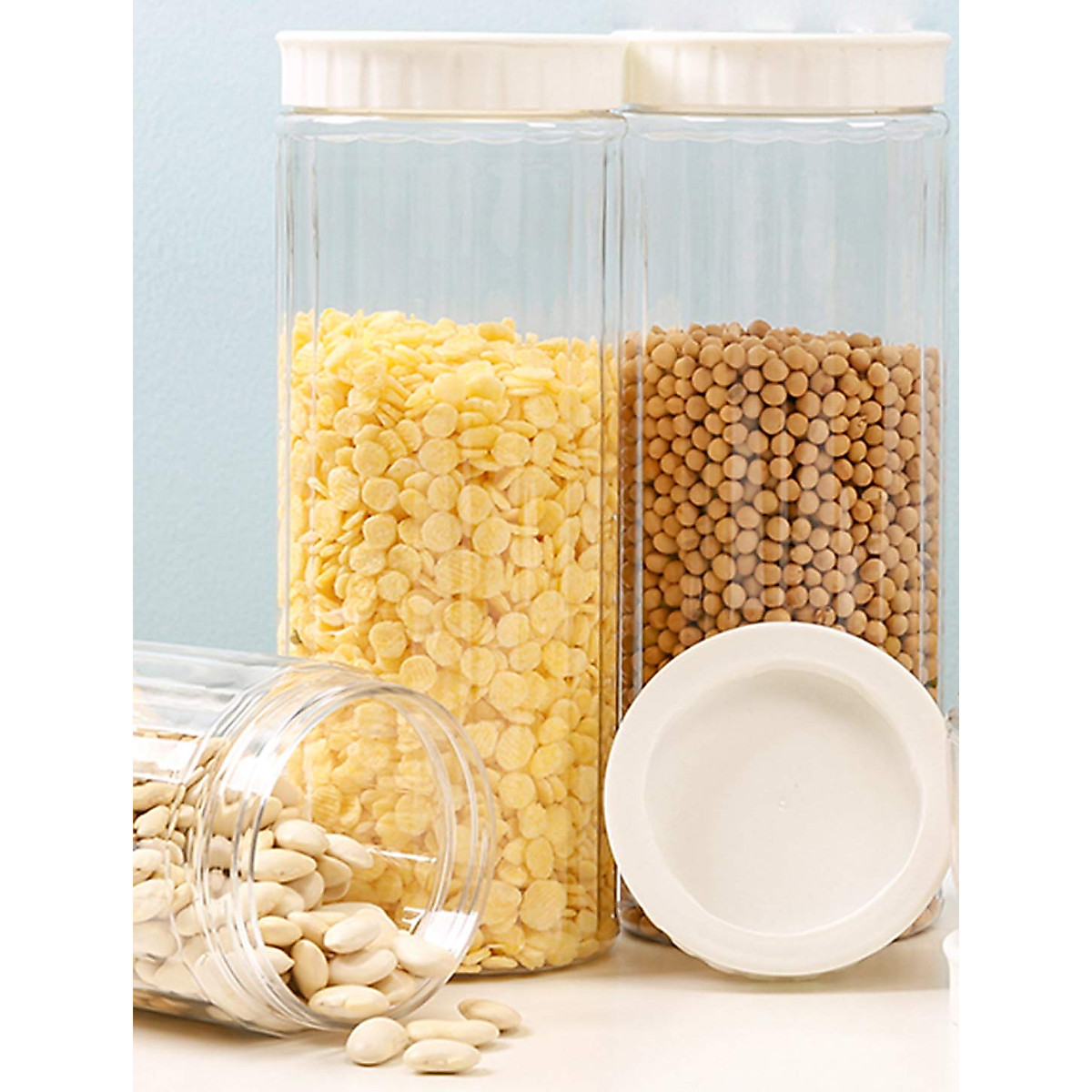 Lawei 4 Pack Clear Plastic Jars with Lids - 50 Oz Tall Clear Empty Plastic Jars Plastic Food Storage Jars for Food & Home Storage