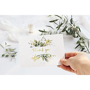 VEEYOL 100 Gold Foil Greenery Thank You Cards with Envelopes, Watercolor Foliage Thank You Notes For Wedding, Baby Shower, Graduation, Bridal, Business, Anniversary