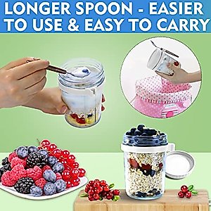 LEFIMOT Overnight Oats Containers with Lids and Spoons, 4 Pack Overnight Oats Jars 12 oz Reusable Large Airtight Oatmeal Container with Measurement Marks for Cereal Yogurt, Milk, Salads, Fruit(White)