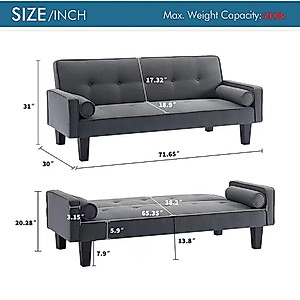 Convertible Folding Sofa Bed Futon,Mid-Century Velvet Fabric Love Seat Sofa Furniture,Upholstered Sleeper Couch with 2 Pillows&Wood Legs for Small Space Living Room Apartment Office (Brown-)