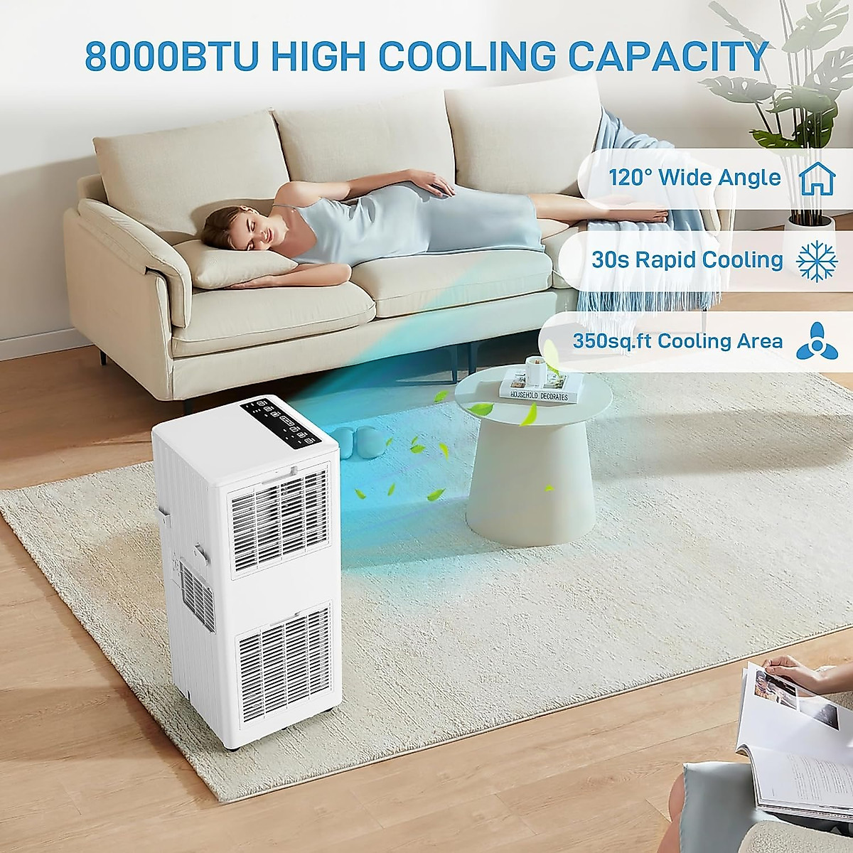 Acekool 8000BTU Portable Air Conditioner, Portable AC Unit with Remote Control, Energy-Efficient Cooling for 350 Sq.ft Spaces, 3-In-1 Cool, Fan, Dehumidify Modes, Portable AC for bedroom room indoor