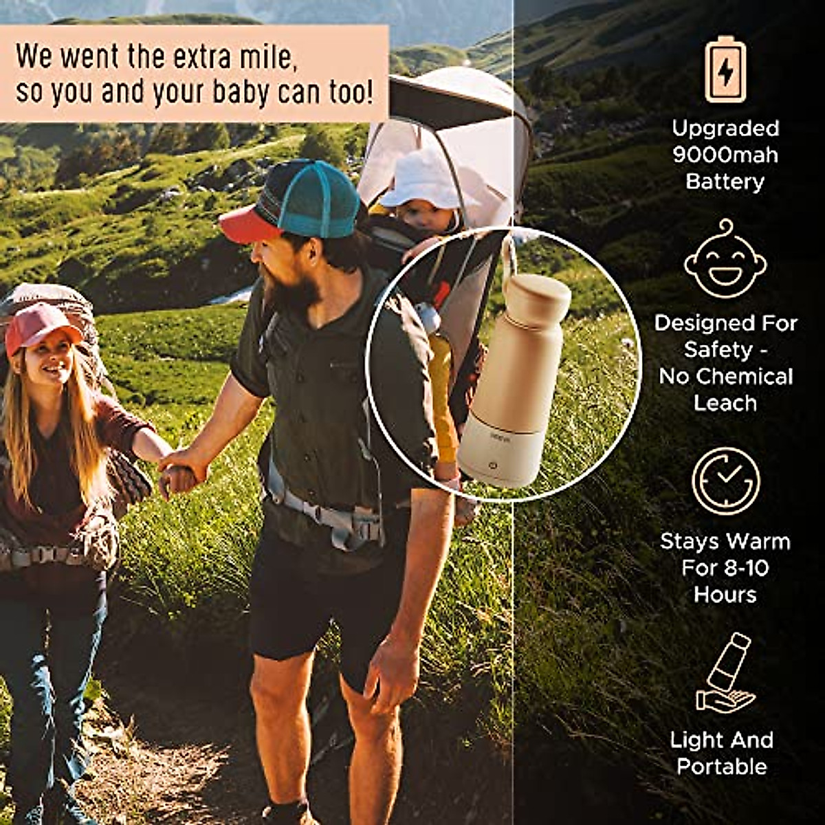 2-in-1 BEEVA Portable Baby Bottle Warmer for Breastmilk/Baby Formula, Ideal for Travel, with USB Charger, 4 Temperature Settings & Digital Display, Accurate Heating,with Travel Bag