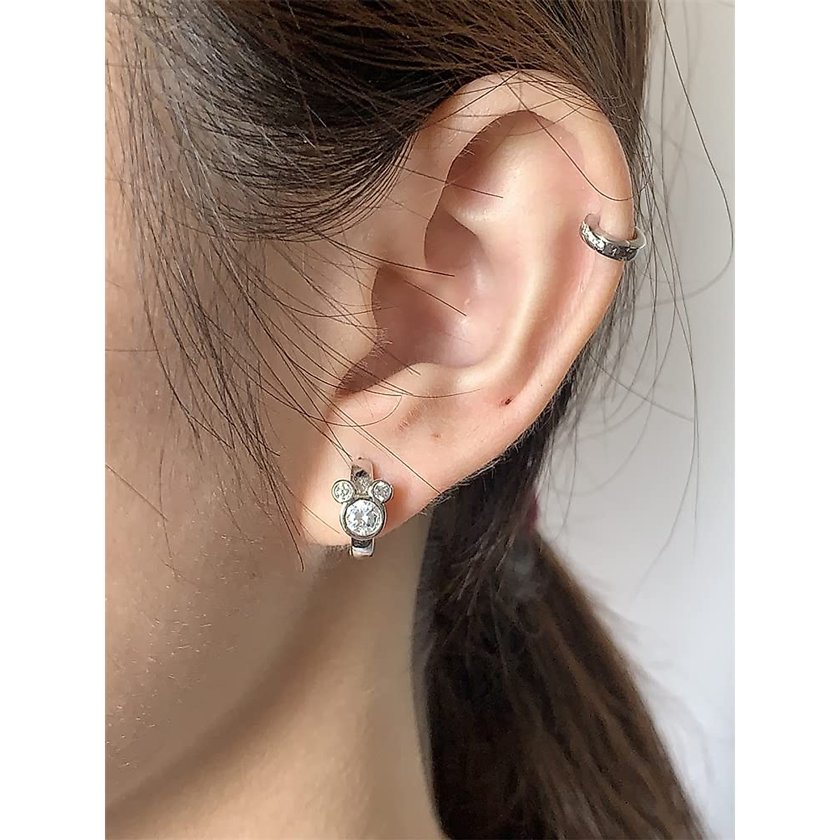 Cubic Zirconia Small Hoop Earrings 925 Sterling Silver Plated Hypoallergenic CZ Mouse Cute Cartilage Huggie Hoops for Women Girls 16G Piercing Ear Stud (Clear)