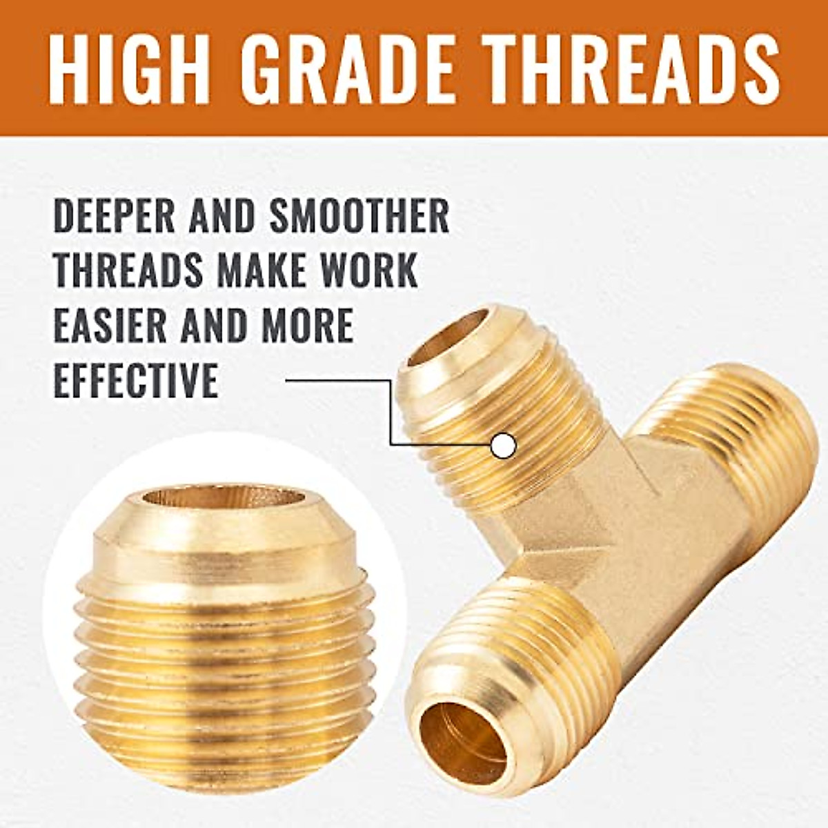 SUNGATOR Flare Tee Fitting, 3/8" x 3/8" x 3/8" Male Flare Brass Fittings for Gas Burner, BBQ Grill, etc.(2 Pcs)