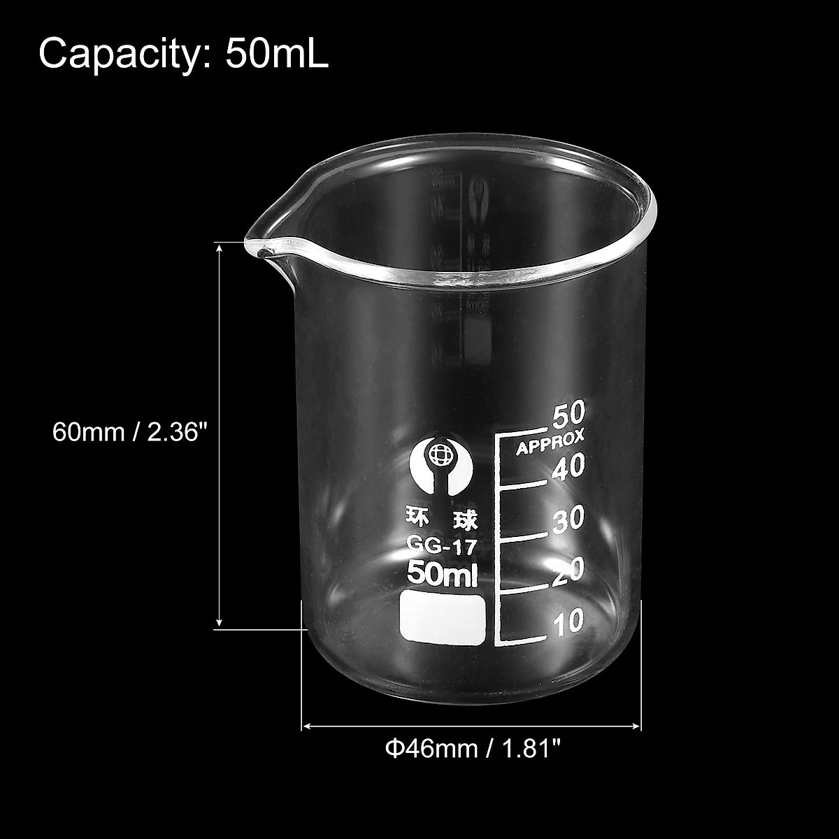 PATIKIL 3Pcs 50ml Low Form Glass Beaker, 3.3 Borosilicate Glass Graduated Printed Scale Measuring Cups with Spout for Kitchen Lab Liquids
