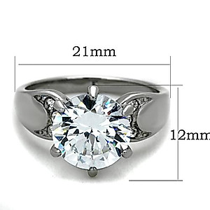 Marimor Jewelry Stainless Steel High Polished 3.9 Carat Round Cut Zirconia Engagement Ring Size 7