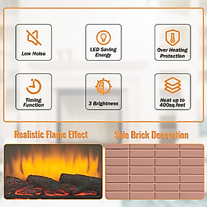 VETUZA 59" TV Stand with 26" Electric Fireplace, Wood TV Stand Entertainment Center with Storage, Fits up to 65" TV