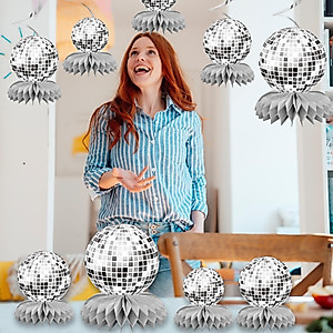 15 PCS Silver Disco Theme Honeycomb Centerpieces Disco Ball Party Decorations 70s Disco Party Table Centerpieces for Back to 70s Party Supplies Favors