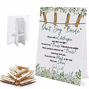 Don't Say Bride Sign,Bride Shower Clothespin Game，Includes a 8x11 Standing Sign and 50 Mini Natural Clothespins - BIG005