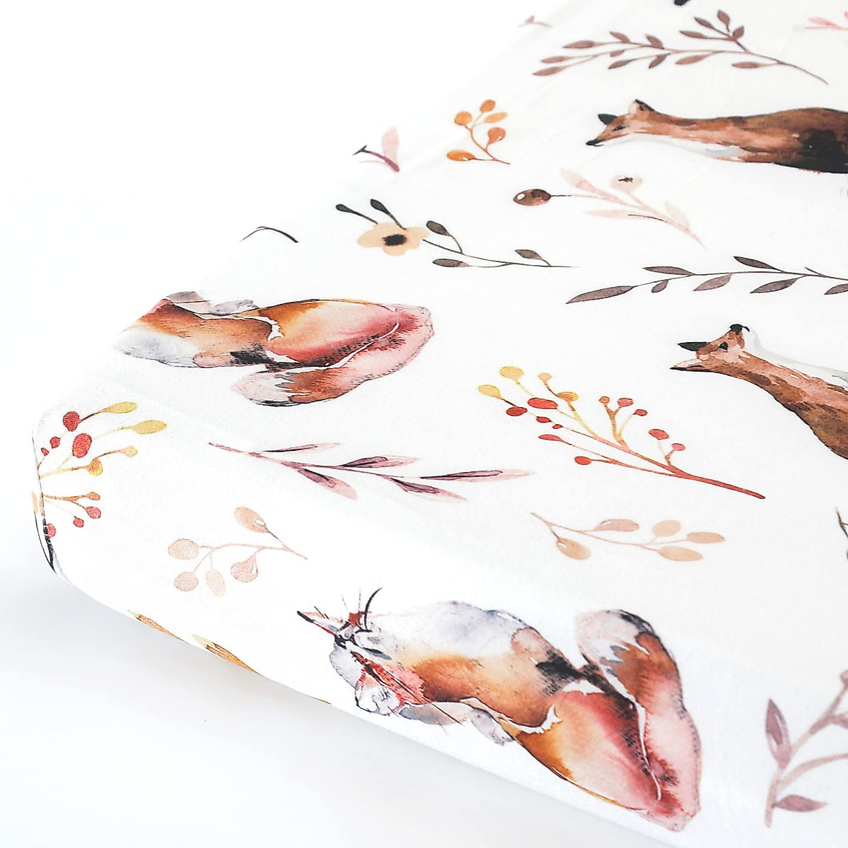 GRSSDER Stretchy Ultra Soft Jersey Knit Fitted Pack n Play Sheets Set 2 Pack, Fit Portable/Mini Crib, Playards Mattress Pads Safe and Snug, Pretty Fox for Baby Girls