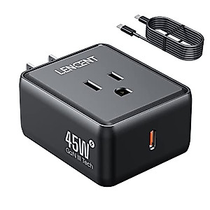 45W Super Fast Charging 2.0, LENCENT GaN PPS USB C Fast Charger with AC Outlet, Compatible for Samsung Galaxy S23/S23+/S23 Ultra/S22/S22 Ultra/S21/Note 20/Note 10, Laptop, 6.6ft Type C Cable Included