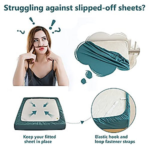 MINIPANDA Twin Size Fitted Sheet Only with Bed Sheets Holder Straps for Corners, Keep Sheets from Coming Off - Ultra Soft - Microfiber Sheets (Blue-Green, Twin)