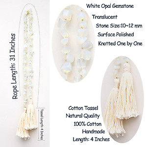 Natural Gemstone Bead Garland with Tassel,31inch Farmhouse Rustic Country Table Decor Prayer Healing Beads Boho Wall Shelf Hanging Decoration (Opal)