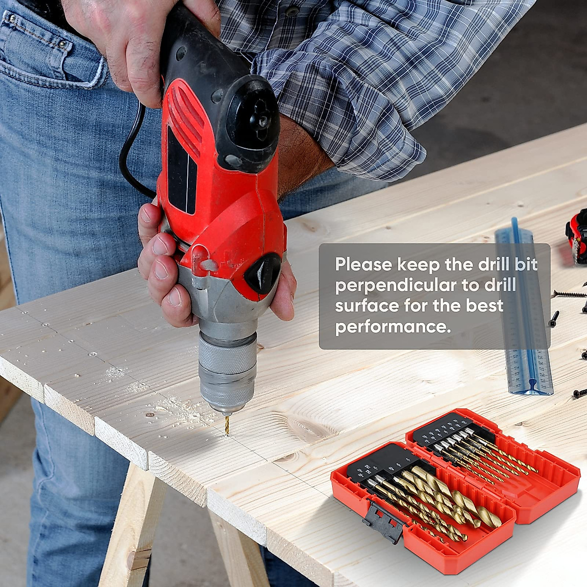 TICONN 21 PCS Titanium Coated Drill Bit Set with Hex Shank, 135 Degree Tip High Speed Steel Drill Bits Kit with Storage Case for Steel, Aluminum, Copper, Soft Alloy Steel Size from 1/16" to 1/2"