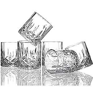 ELIDOMC Lead Free Crystal Whiskey Glasses, 11 Oz Unique Bourbon Glass, Ultra-Clarity Double Old Fashioned Glasses (Set of 6)