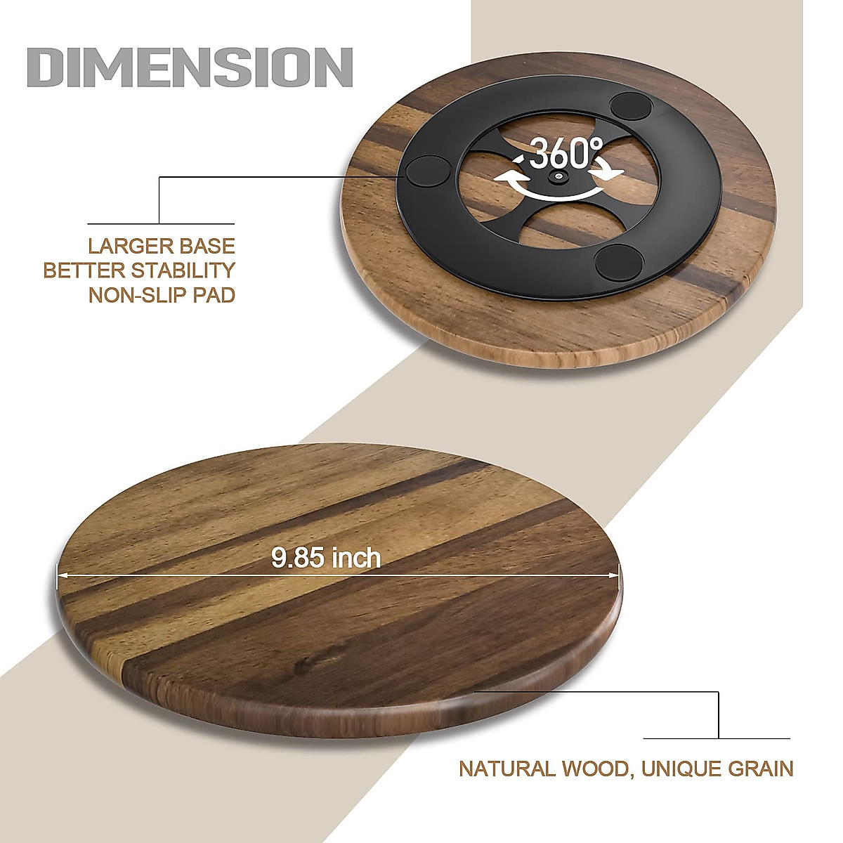 Lazy Susan Turntable for Cabinet - 9.85" Acacia Wood Lazy Susan Organizer for Kitchen Countertop Pantry Coffee Table, Vanity Tray for Perfume Dresser Tops Bathroom Counter Home Decoration