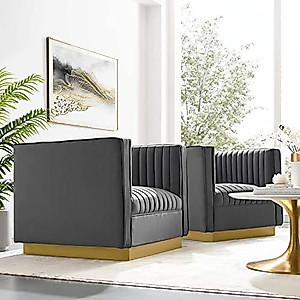 Modway Sanguine Vertical Channel Tufted Upholstered Performance Velvet Armchair Set of 2, Gray