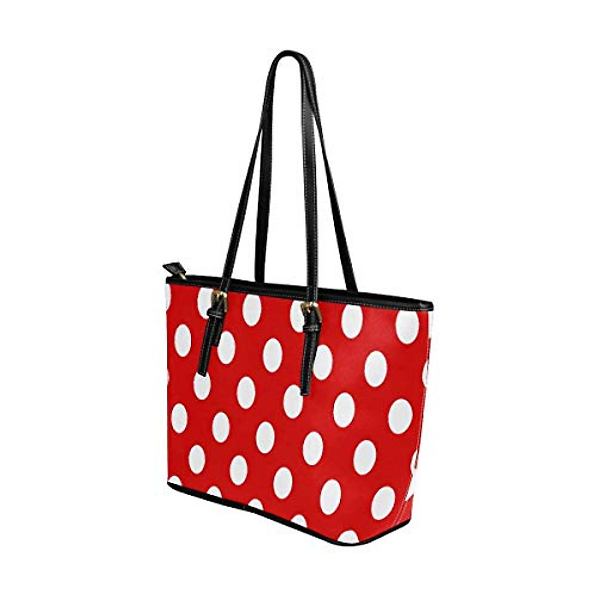 InterestPrint Po-lka Dots White and Red Pattern Top Handle Satchel HandBags Shoulder Bags Tote Bags Purse