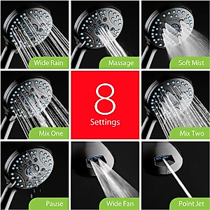 AquaCare As-Seen-On-TV High Pressure 48-setting Rain & Handheld 3-way Shower Head Combo - Anti-clog Nozzles/Tub, Tile & Pet Power Wash/Extra Long 6 ft. Stainless Steel Hose/Matte Black Finish