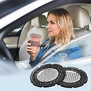 AUCELI 2 PCS Car Cup Holders, 2.75 Inch Carbon Fiber Coasters, Non-Slip Bottle Pad Embedded in Cup Mat, Durable Insert Drink Coaster, Universal Vehicle Interior Accessories (Silver/StyleB)