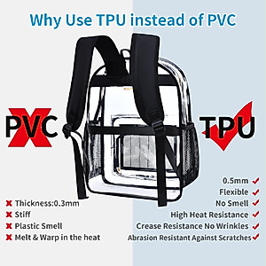 BYXEPA Clear Backpack Heavy Duty 17in TPU See Through Transparent Backpack with Reinforced Strap & Large Capacity for Girls Women School College Workplace Security - Lavender