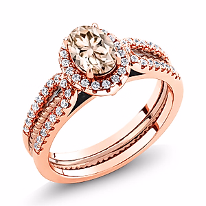 Gem Stone King 18K Rose Gold Plated Silver Peach Morganite Stackable Ring For Women (1.27 Cttw, Oval 7X5MM, Gemstone Birthstone, Available In Size 5, 6, 7, 8, 9)