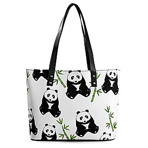 Womens Handbag Panda Patterns Leather Tote Bag Top Handle Satchel Bags For Lady