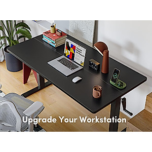 FEZIBO Crank Height Adjustable Desk, 48 Inches Manual Standing Desk, Writing Table with Handle, Home Office Desk with Black Frame/Black Table Top