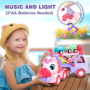 seveclotree Toys for 1 2 3 Year Old Girl, 5-in-1 Unicorn Toys Carrier Truck Toy Cars with Light & Sound,Girl Toddler Toys Age 2-4,1 2 3 Year Old Girl Birthday Gifts Kids Toys for Girls…