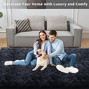 ROCYJULIN Area Rug, 6x9 Shag Rug, Non-Slip Polyester Carpet for Living Room, Black