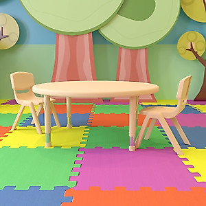 EMMA + OLIVER 45" Round Natural Plastic Height Adjustable Activity Table Set with 2 Chairs
