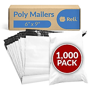 Reli. Poly Mailers 6x9 | 1000 Pcs Bulk | Small Mailing Envelopes/Shipping Bags | White Packaging Bags for Shipping | Non-Padded Poly Mailers | Self Sealing Mailing Bags for Small Items, Bulk (White)