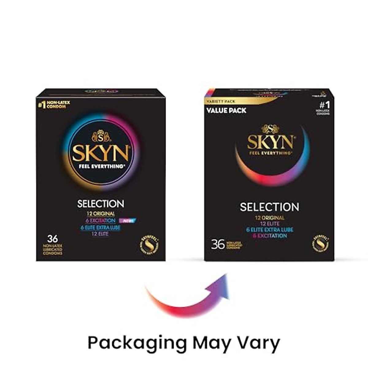 SKYN Selection Non-Latex Condoms - Contains SKYN Elite, Original, Excitation, Extra Lube, Condoms, 36 Count
