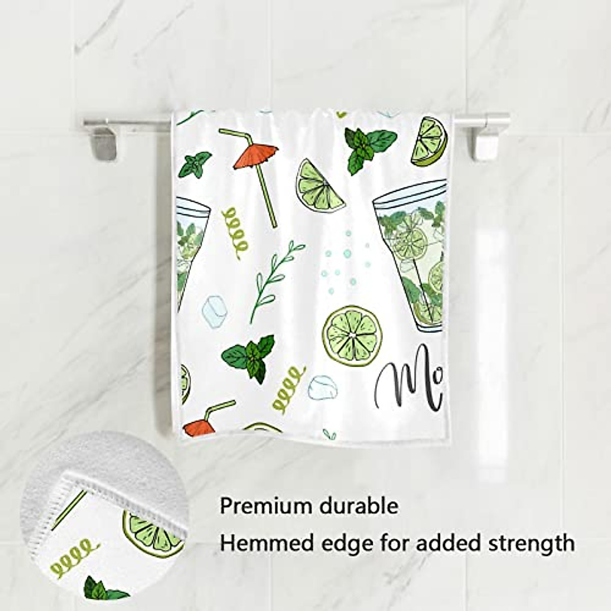OTVEE Summer Cocktail Mojito Towel Washcloth 30x15 Inch Polyester Fingertip Towel for Home Bathroom Decor