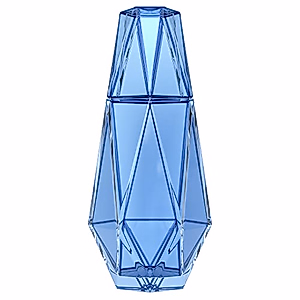 Modern Geometric Bedside Carafe | 2-Piece Set - Bedside Water Carafe | Glass Carafe with Cup that Doubles as Lid | Bedside Water Carafe and Glass Set in Blue (37oz)
