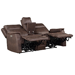 Steve Silver Co Walnut Nubuck Leatherette Power Loveseat with Hidden Storage, USB Port, and Dual Cupholders Love Seats, 74 x 41 x 41, Brown